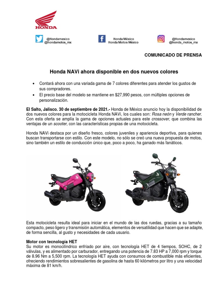 Honda NAVi Ahora Disponible en Dos Nuevos Colores | PDF | Motocicleta ...