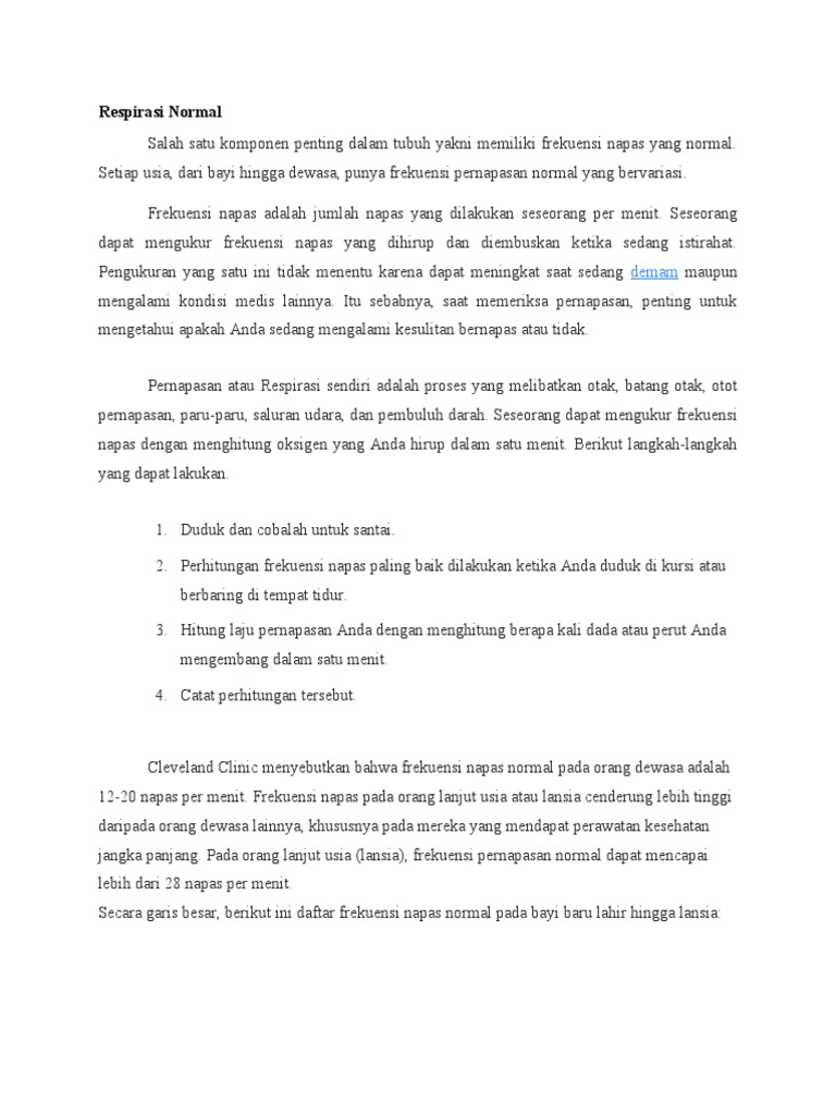 Frekuensi Napas & Nadi Normal | PDF