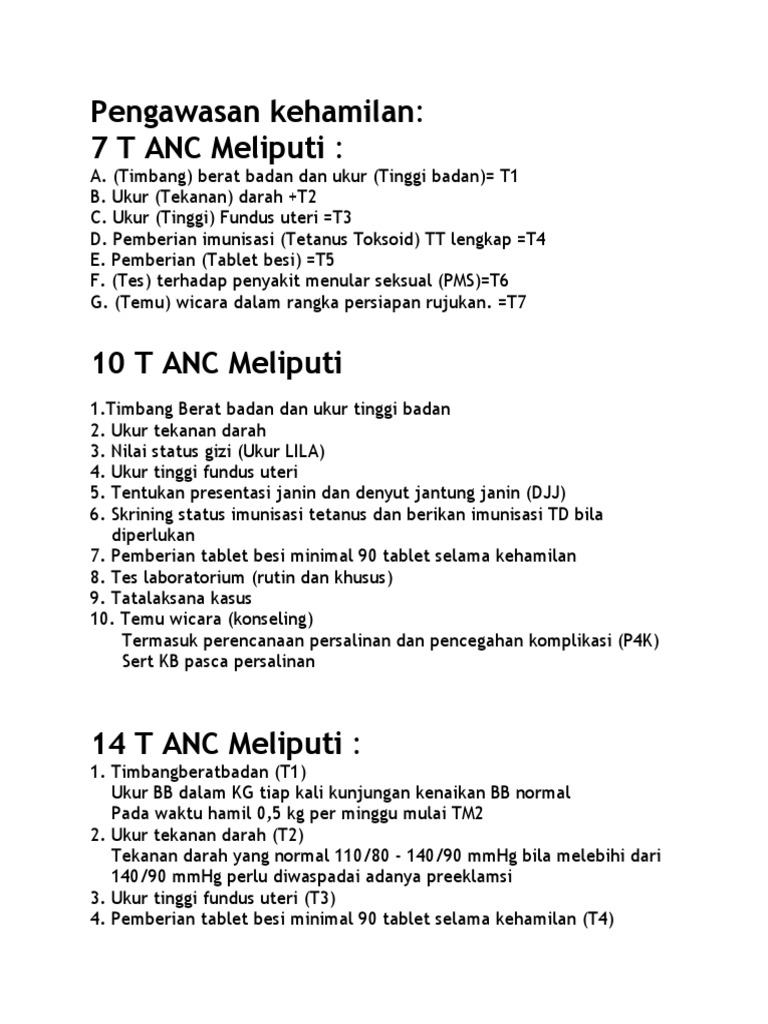 Pengawasan Kehamilan 7 T - 10 T-14 T ANC | PDF