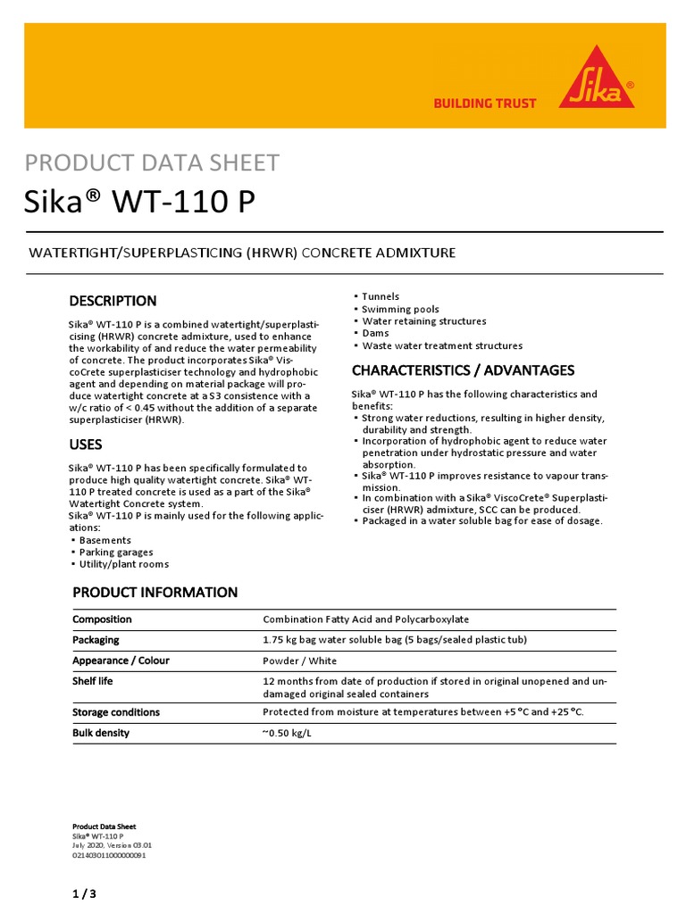 Sika wt-110 P | PDF | Concrete | Cement