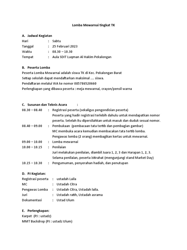 Lomba Mewarnai Tingkat TK 23 | PDF Lomba Mewarnai Tingkat TK 23 | PDF