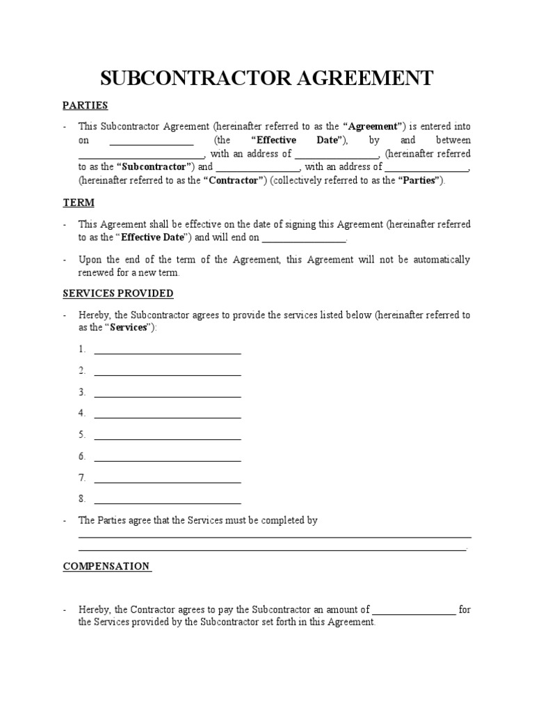 Subcontractor Agreement Template Signaturely | PDF | Indemnity | Business