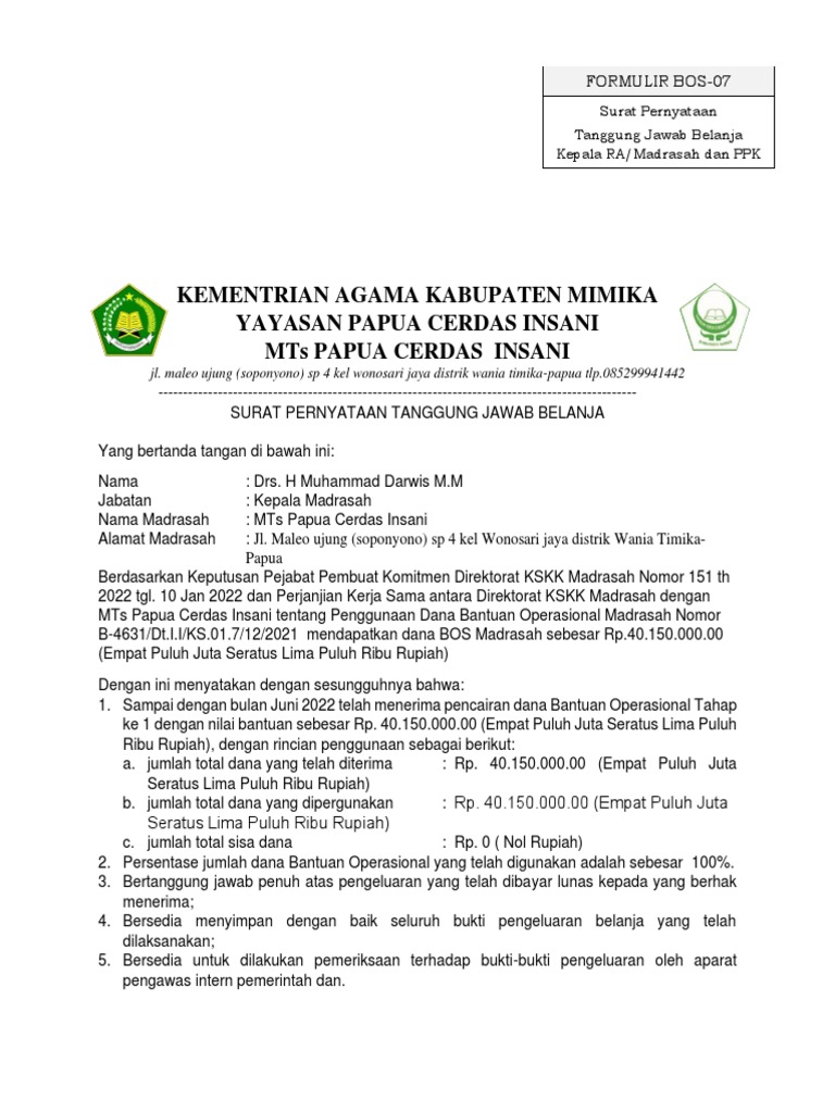 Contoh SPTJB (Jadi) | PDF