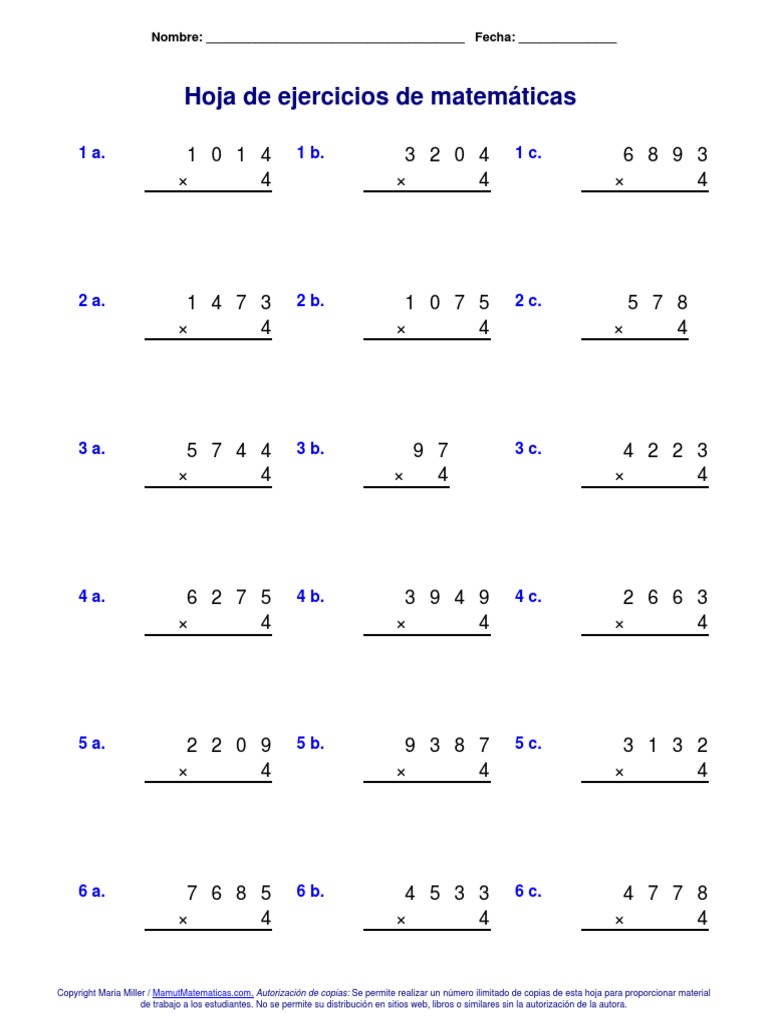 Ejercicio Tabla Del 4 | PDF