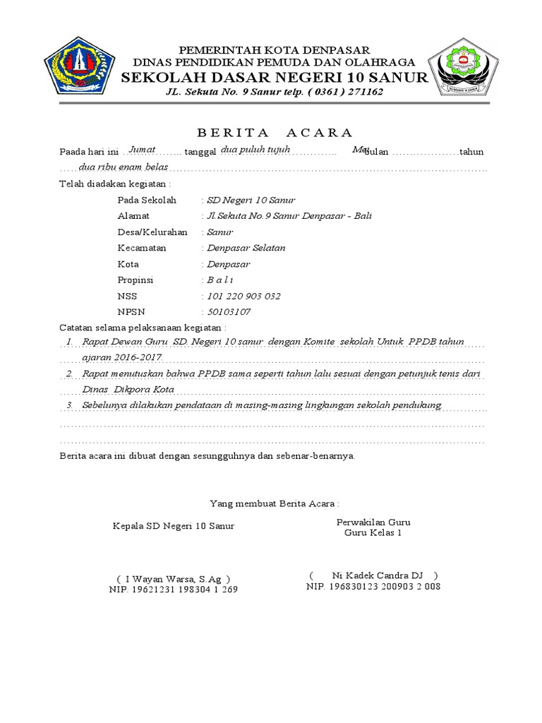 Berita Acara PPDB | PDF