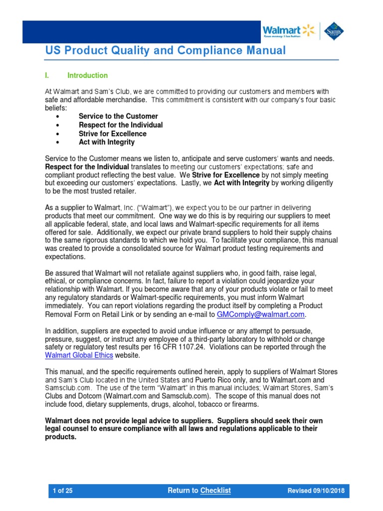 Walmart Product Quality Compliance Manual | PDF | Walmart | Brand