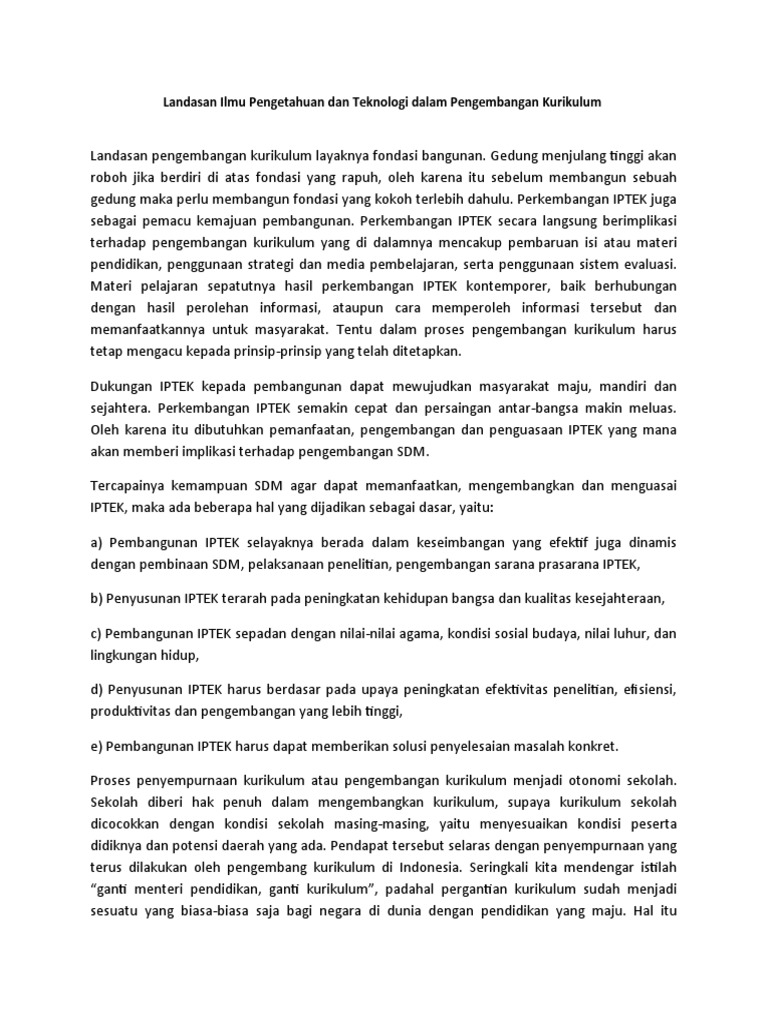Landasan IPTEK Dalam Kurikulum | PDF