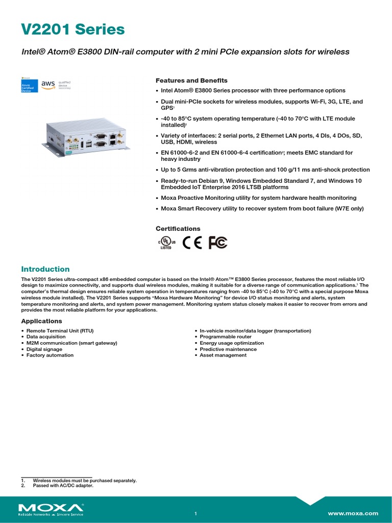 Moxa v2201 Series Datasheet v2.8 | PDF | Embedded System | Computer Science