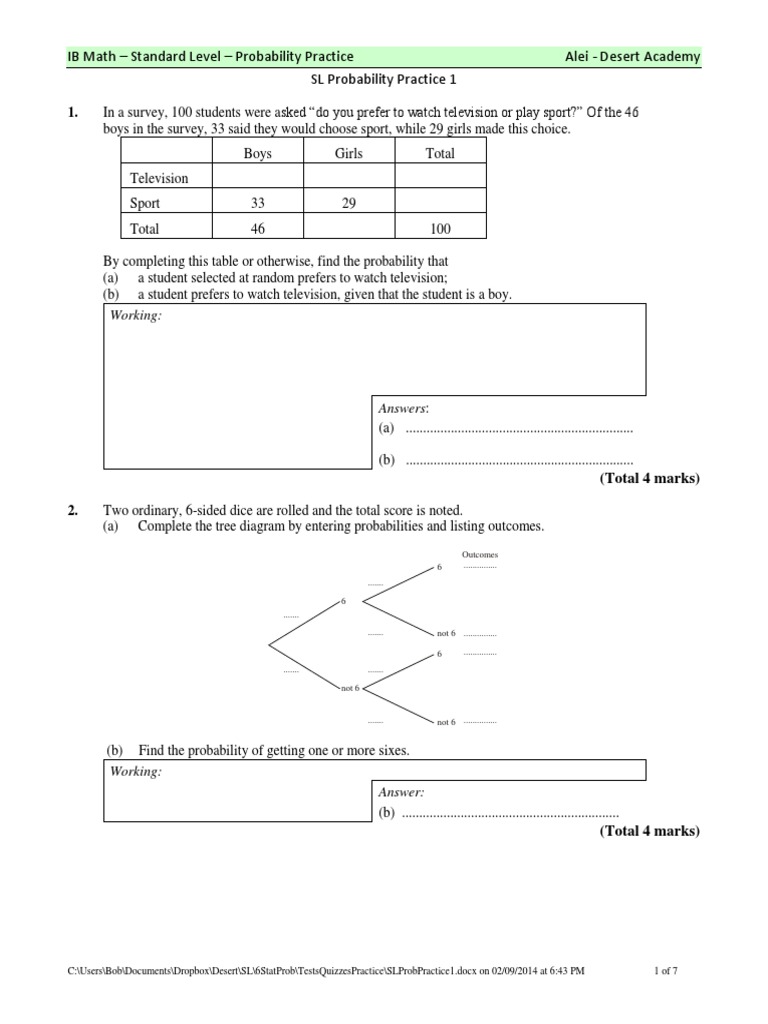 Probability Worksheet | PDF