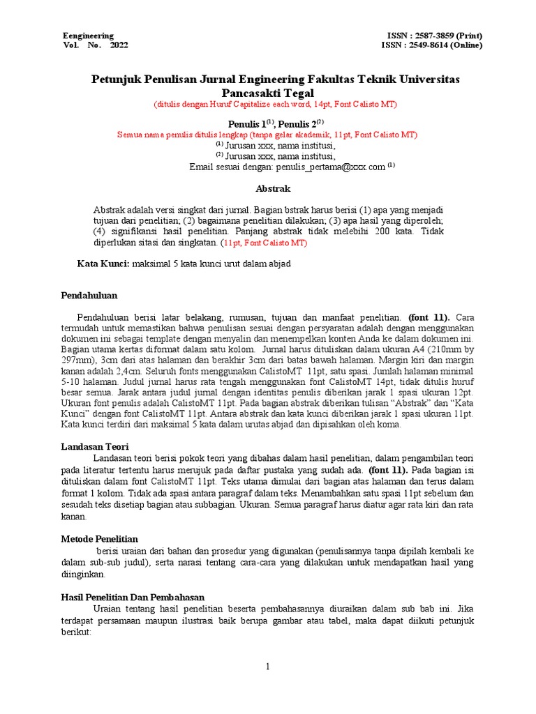Panduan Penulisan Jurnal Engineering 2022 | PDF