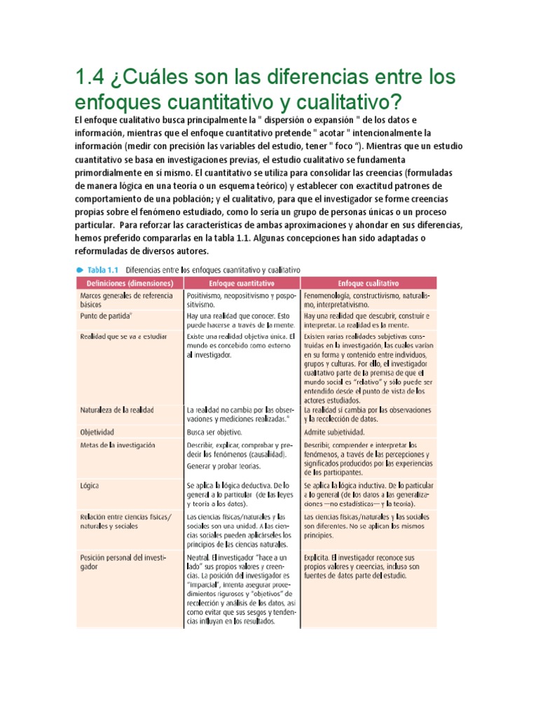 Diferencias Entre Los Enfoques Cuantitativo Y Cualitativo Pdf