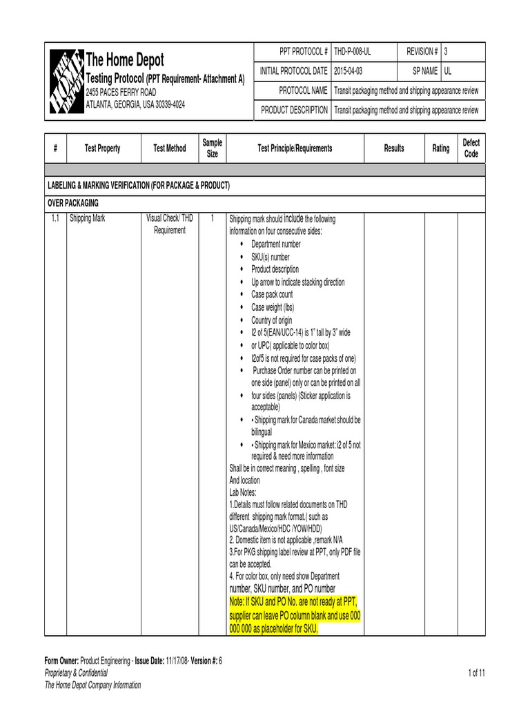 Home Depot Transit Packaging Protocol | PDF | Packaging And Labeling ...