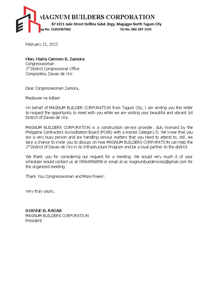Meeting Congresswoman Letter | PDF