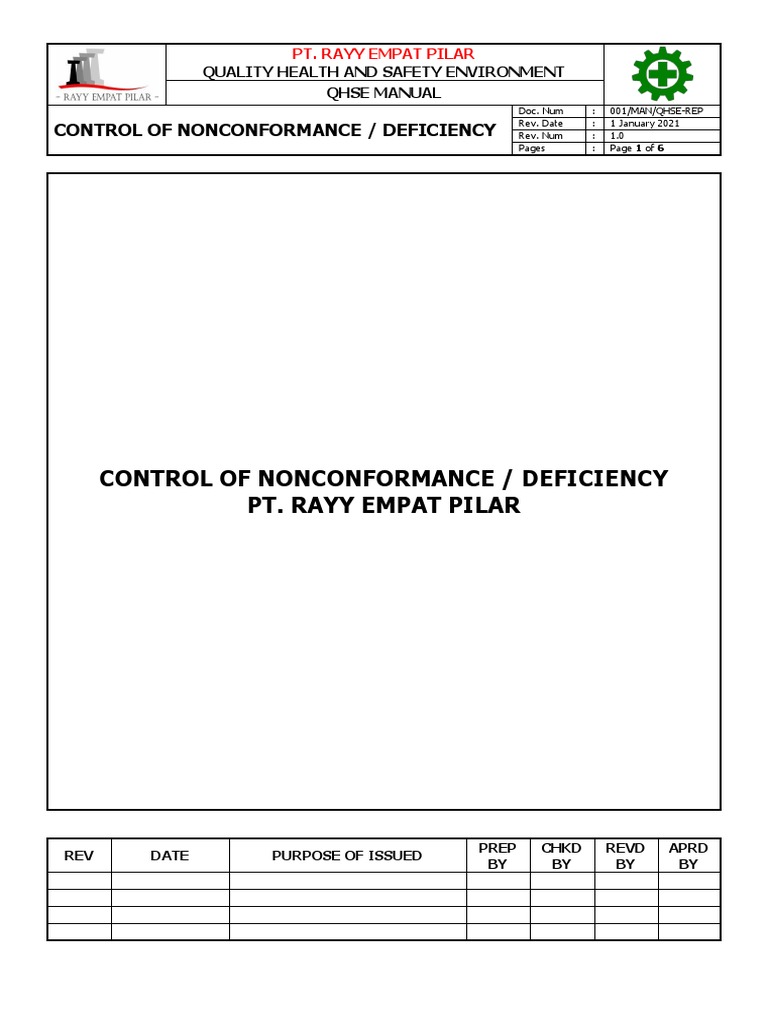 Control of Nonconformance or Deficiency | PDF | Audit | Occupational ...