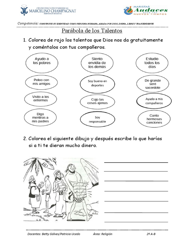 Actividades sobre la Parábola de los Talentos | PDF | Ciencias sociales ...