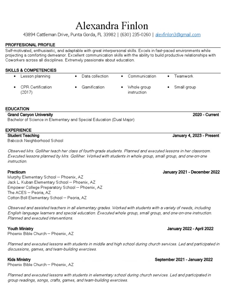 Elementary Education Professional Profile | PDF | Communication ...