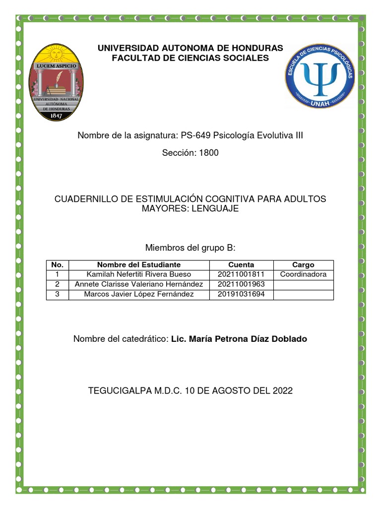 Cuadernillo Estim. Cogn. Lenguaje - G-B | Descargar gratis PDF | Palabra | Adultos