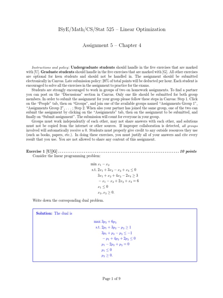 Assignment 5 Solutions | PDF | Linear Programming | Mathematical Optimization