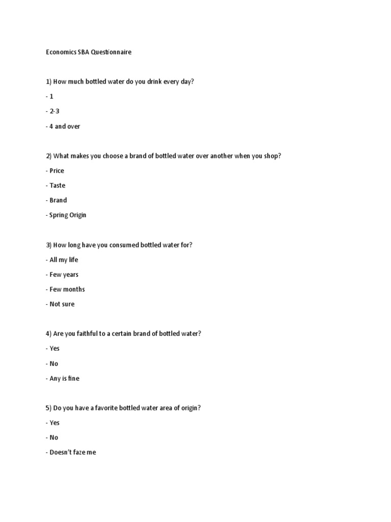 Economics SBA Questionnaire | PDF