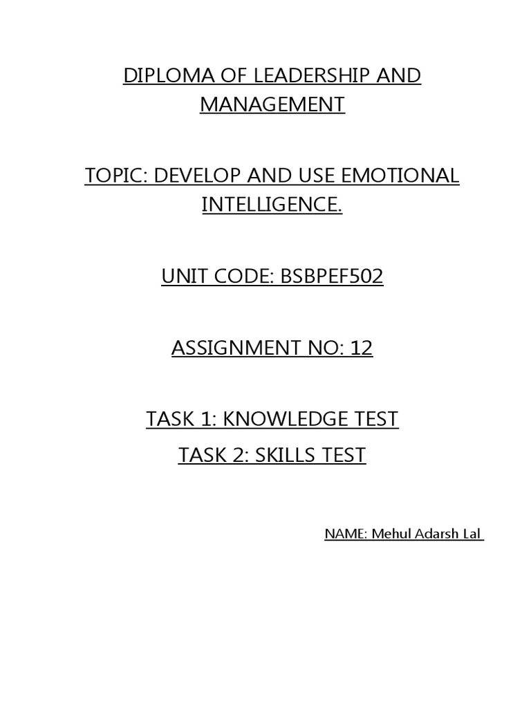 Diploma of Leadership and Management 12 | PDF | Mentorship | Emotional ...