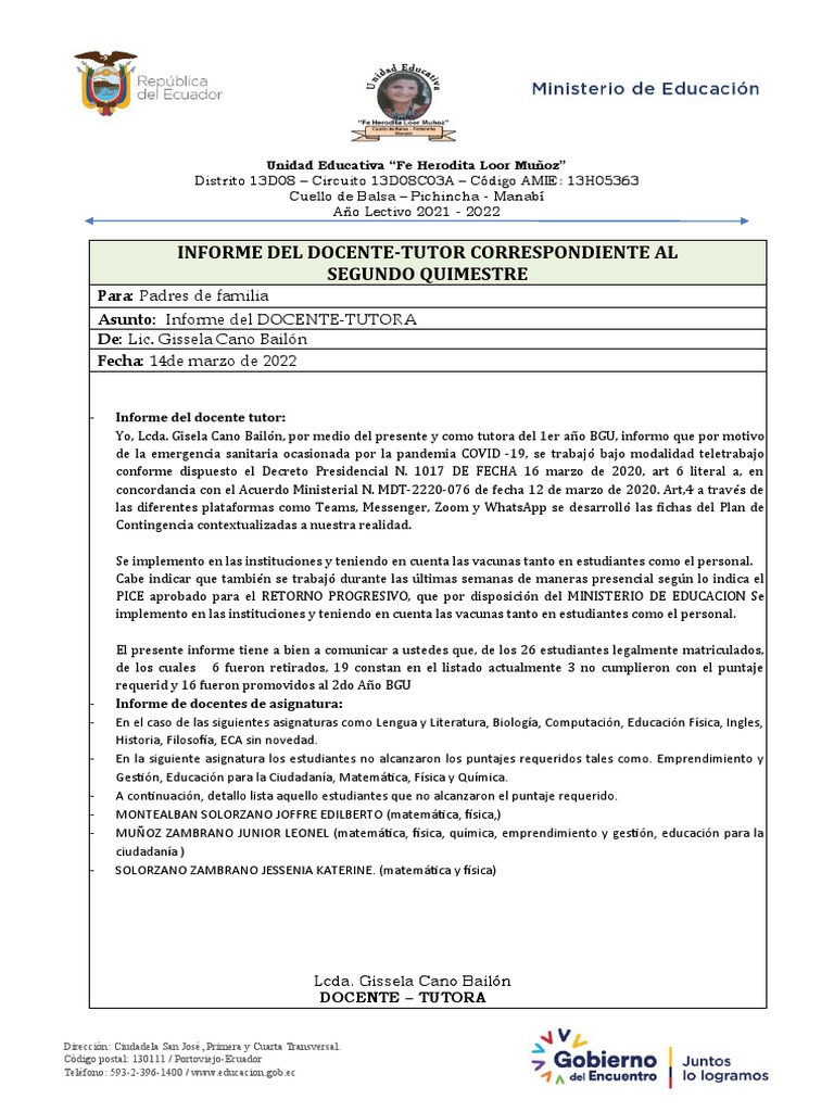 Informe Tutor | PDF | Finanzas y dinero | Salud y bienestar