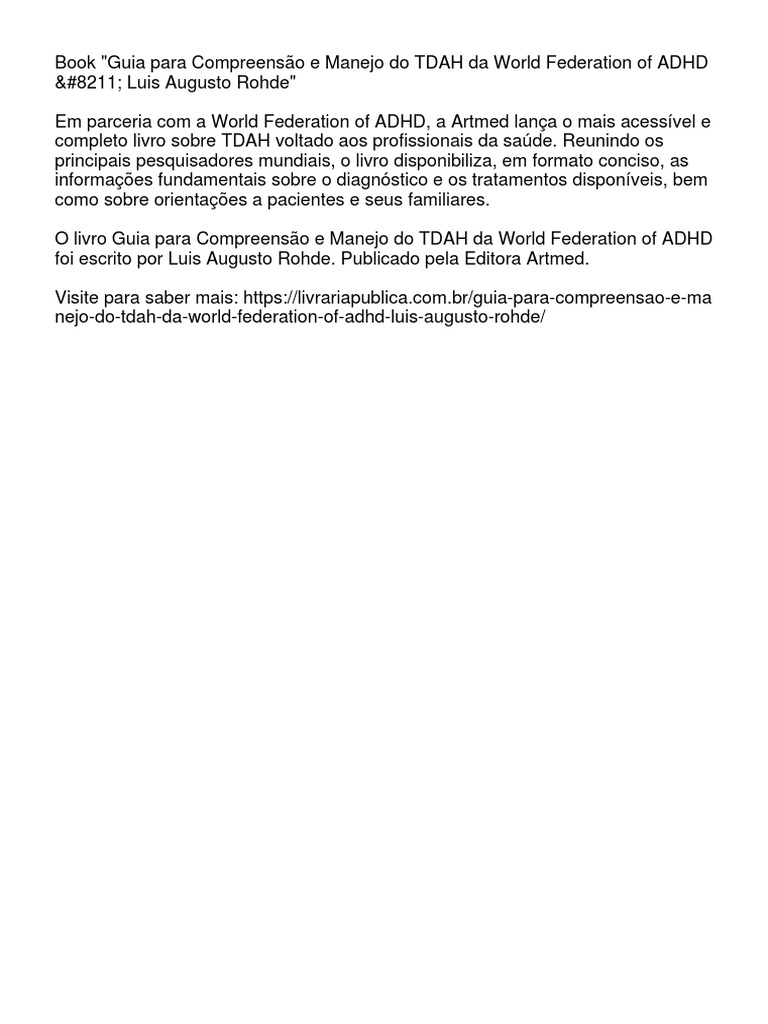 Guia para Compreensão e Manejo Do TDAH Da World Federation of ADHD ...