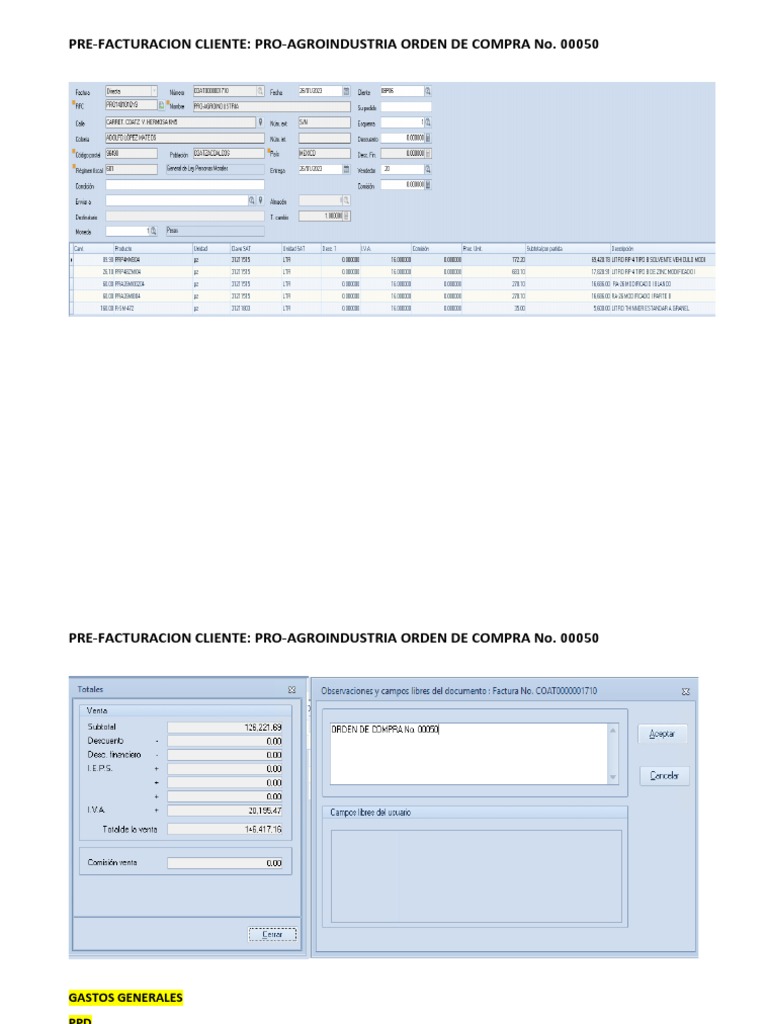 Prefactura Proagro Oc00050 | PDF