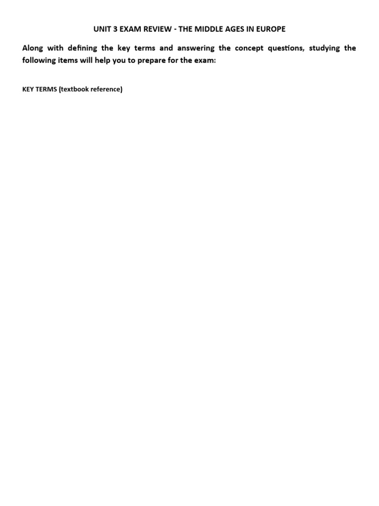 Unit 3 - Middle Ages Test Review | PDF | Middle Ages | Feudalism