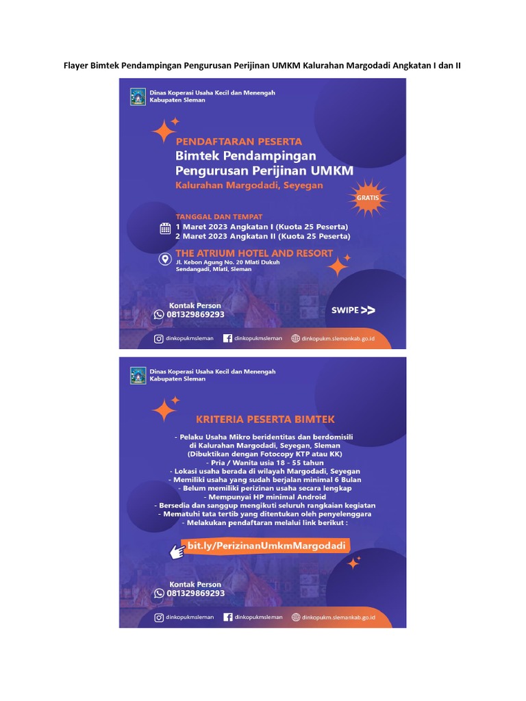Flayer Bimtek Pendampingan Pengurusan Perijinan UMKM Maret 2023 | PDF