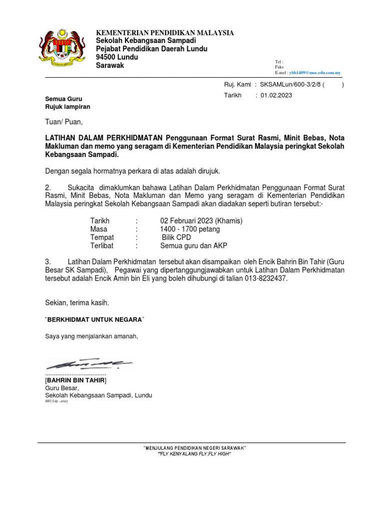 Surat Jemputan LDP Penggunaan Format Surat Rasmi, Minit Bebas, Nota ...