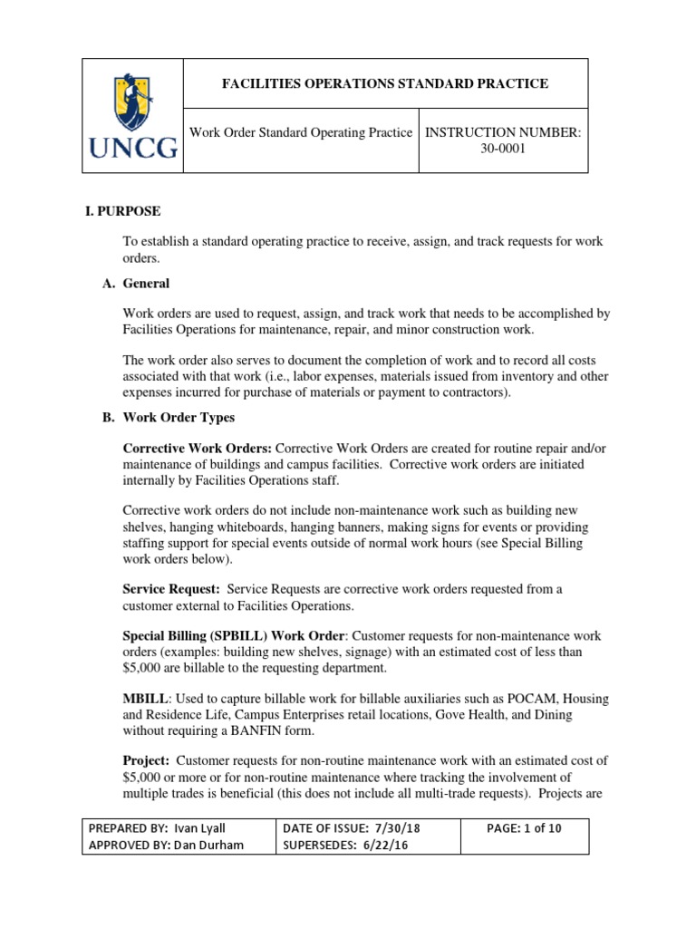 Work Order Standard Operating Procedure | PDF | Inventory | Cost