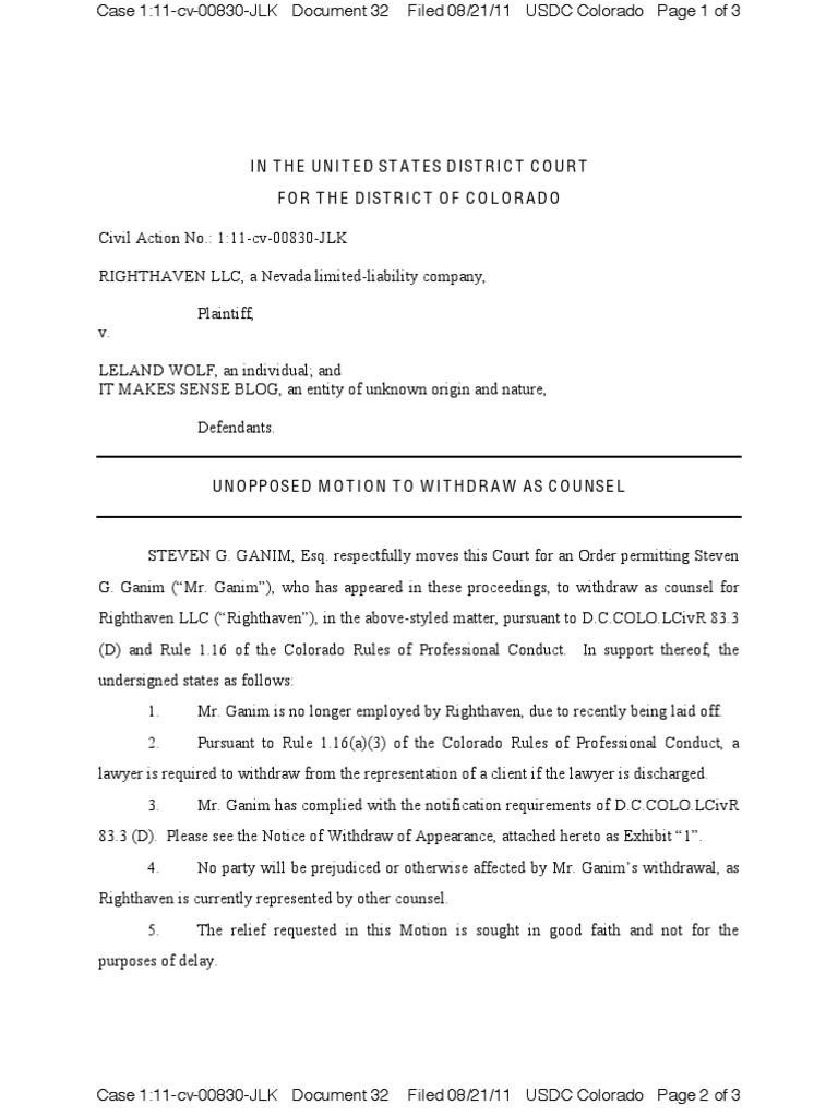 Motion to Withdraw as Counsel -- Steve Ganim Laid Off | Government ...