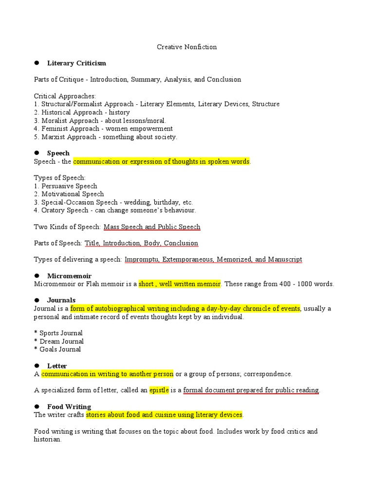 Creative Nonfiction - Reviewer | PDF | Essays | Creative Nonfiction