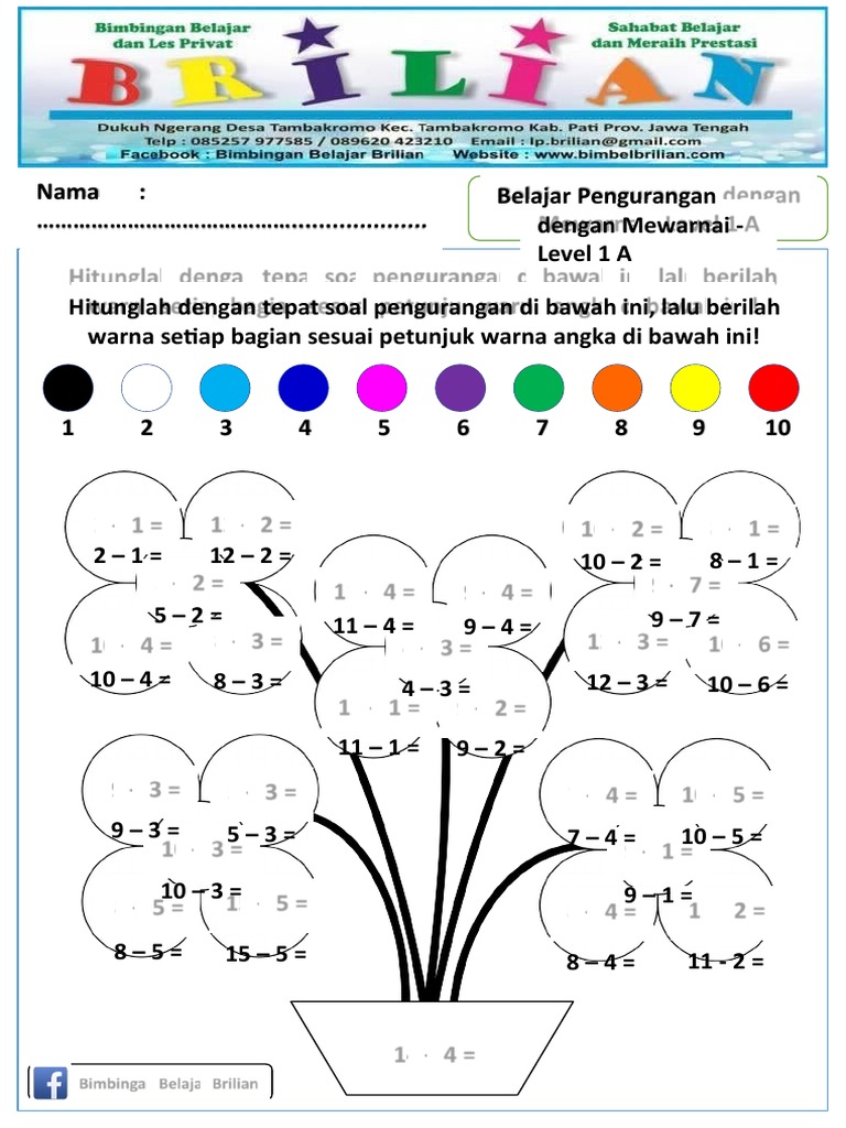 Berhitung Penjumlahan Dengan Mewarnai Level 1 | PDF
