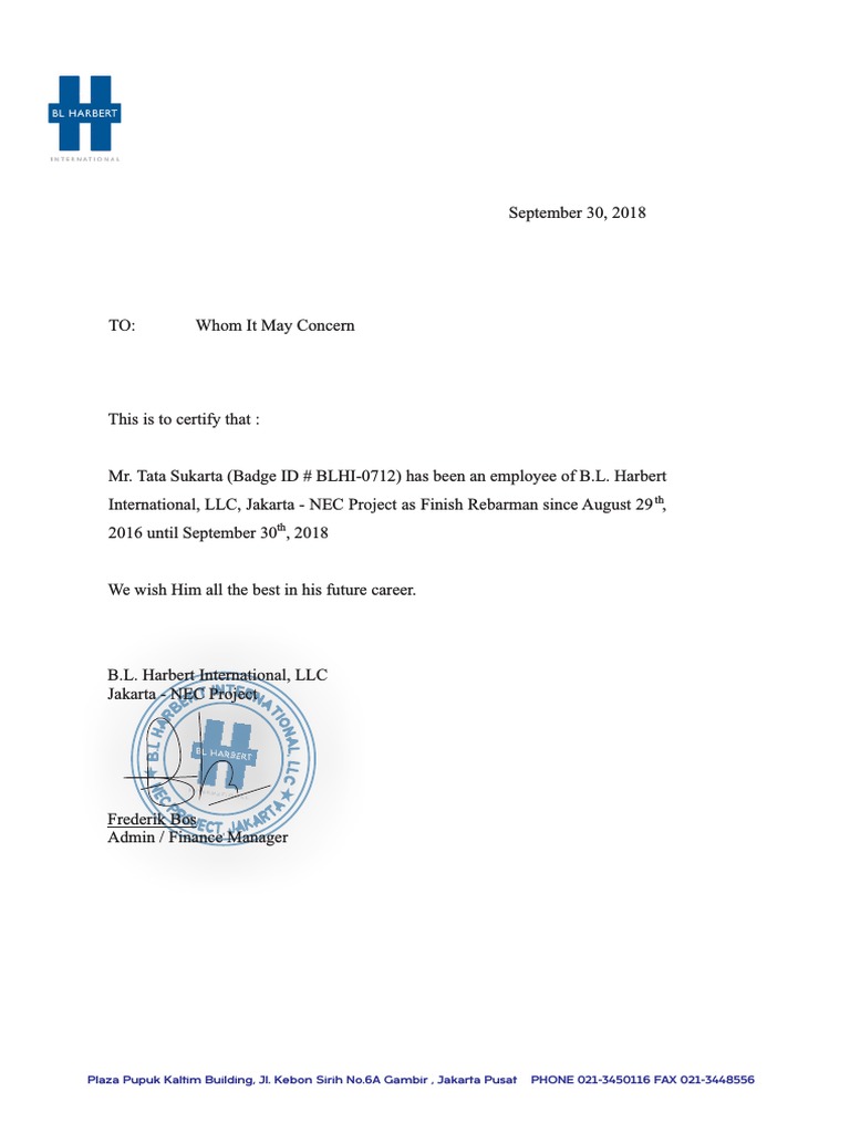 Employee certification letter | PDF