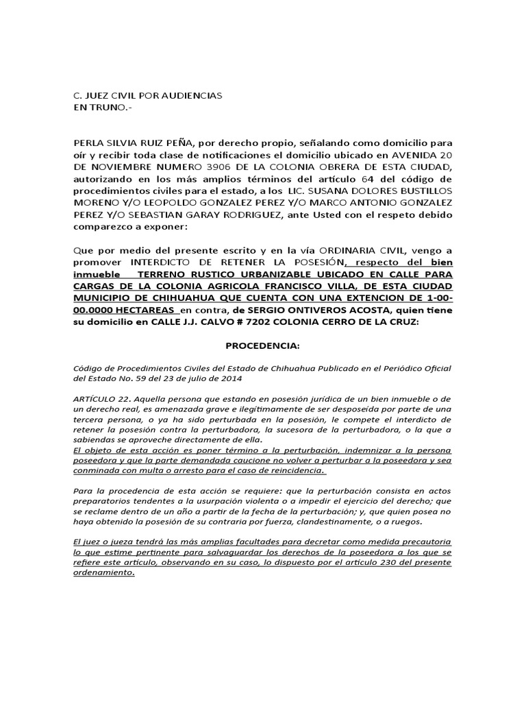 INTERDICTO para Retener La Posesión | PDF | Justicia | Crimen y violencia