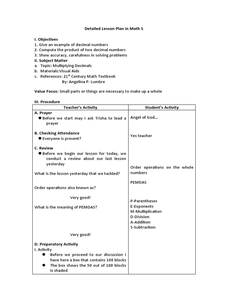 Detailed Lesson Plan in Math 5 | PDF | Numbers | Multiplication