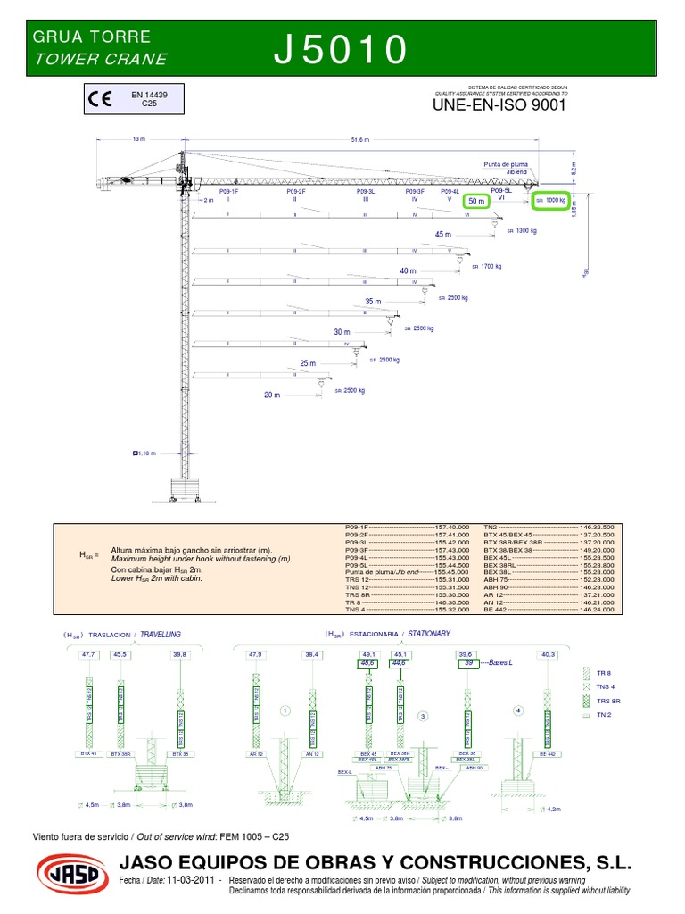 Ficha Tecnica - Grua Torre Jaso j5010 | PDF