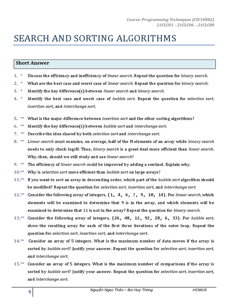 2022 CSC10002 Chapter01 SearchSort Public | PDF | Algorithms | Computer Programming