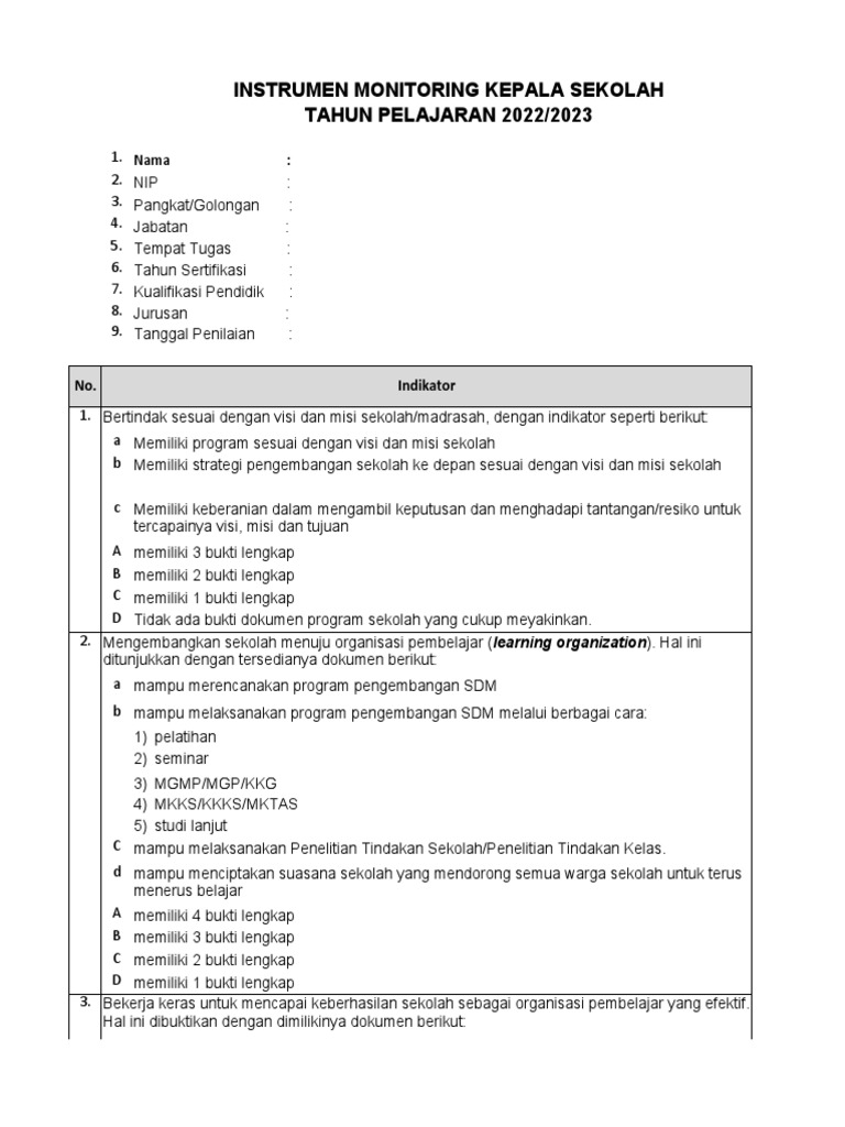 Instrumen KS Dan Guru Monev 2023 | PDF