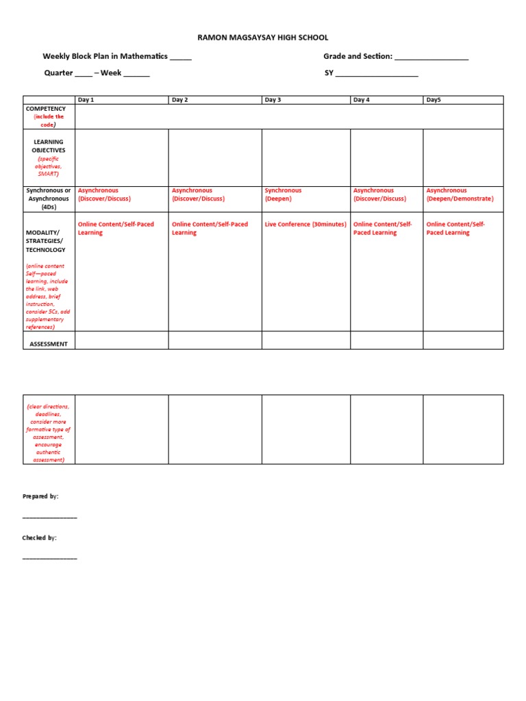 Weekly Math Block Plan Template | PDF | Career & Growth | Art