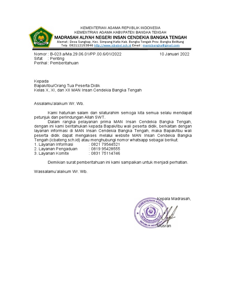 Surat Pemberitahuan Layanan Informasi Online | PDF | Bisnis