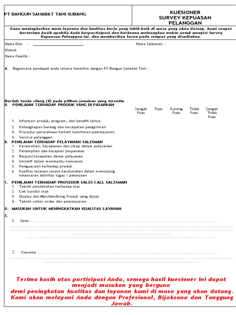 Form Survey Kepuasan Pelanggan | PDF Form Survey Kepuasan Pelanggan | PDF
