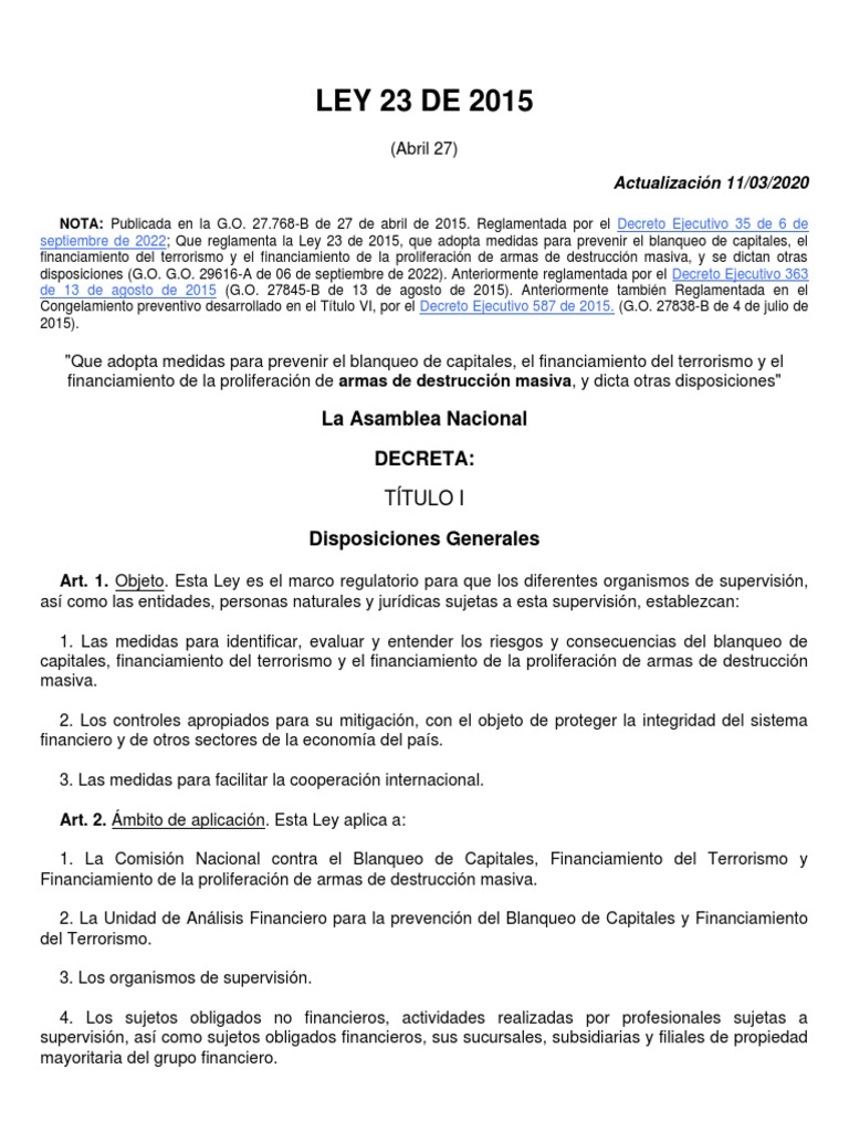 Ley 23/2015: Prevención de Blanqueo y Terrorismo | PDF | Seguro ...