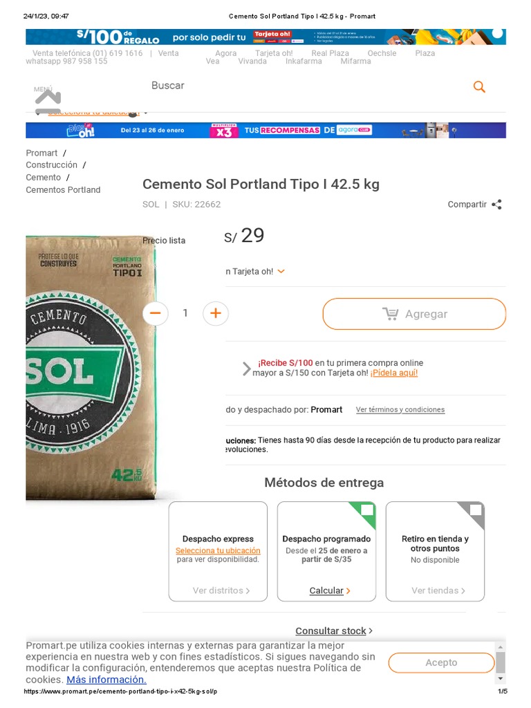 Cemento Sol Tipo I 42.5 KG - Promart | PDF | Informática