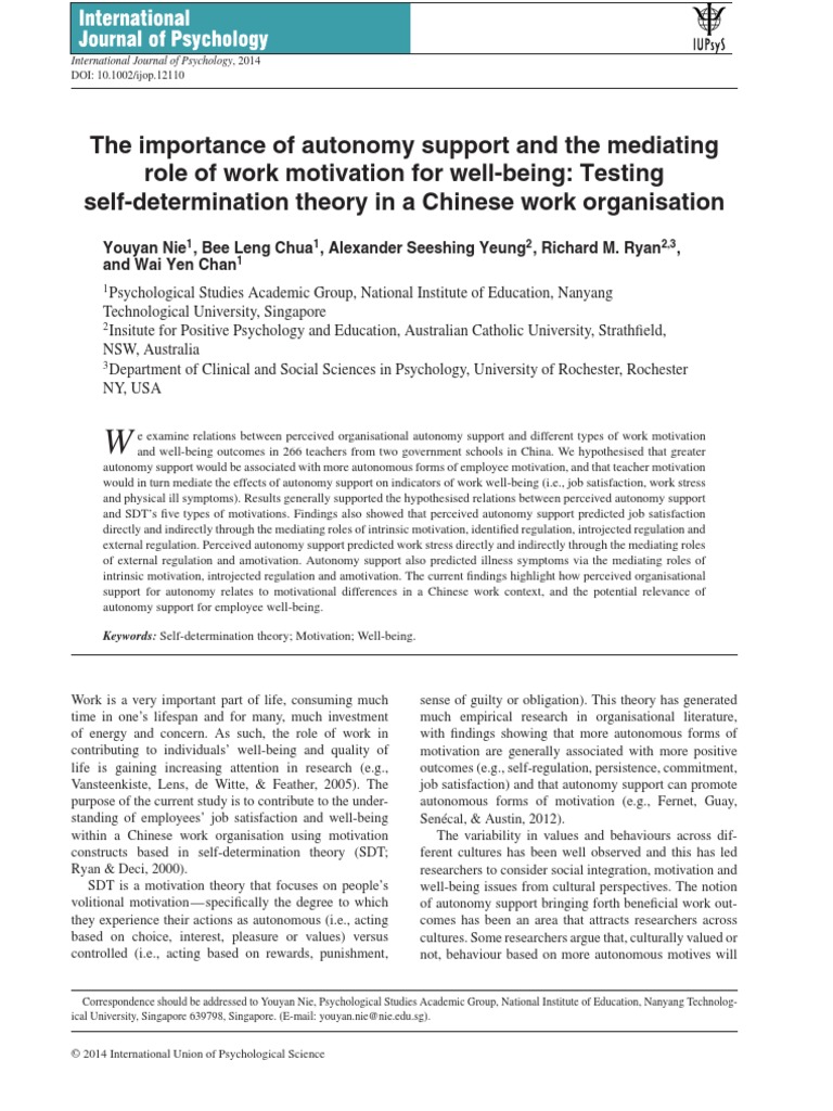 The Importance of Autonomy Support and The Mediating Role of Work ...
