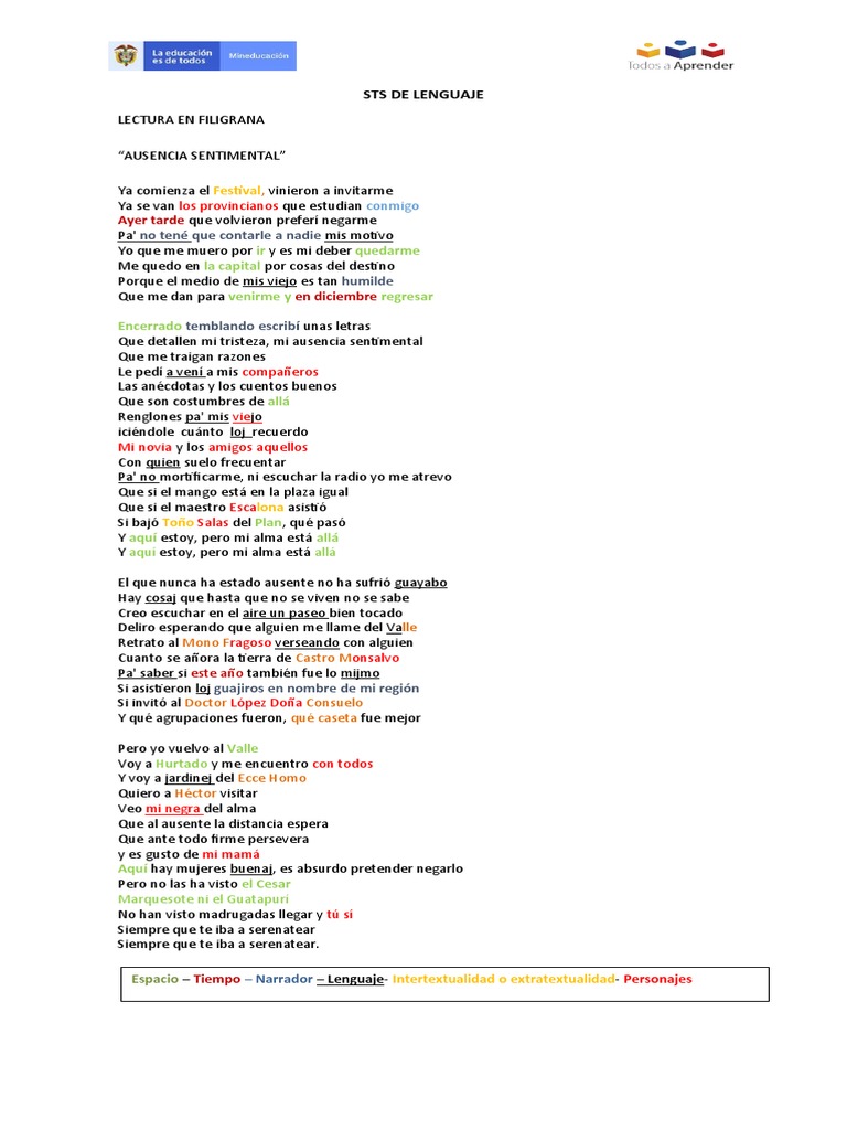 Anexo 1 Letra Ausencia Sentimental Este | PDF