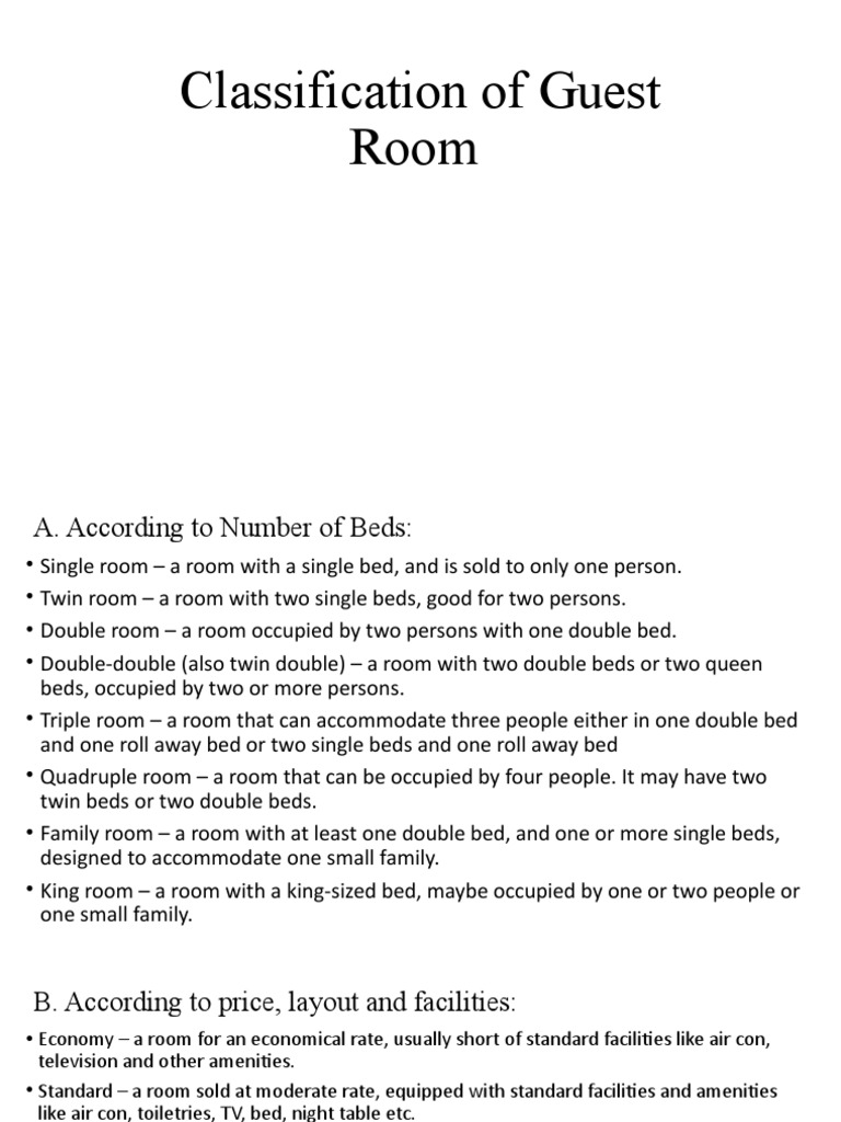 Classify Guest Rooms by Type and Facilities | PDF | Room | Hotel