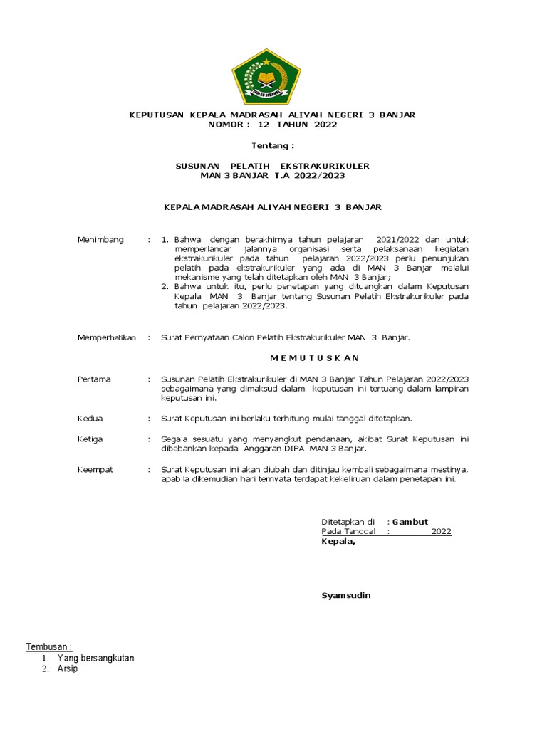 SK Pelatih Ekskul.2022-2023 | PDF