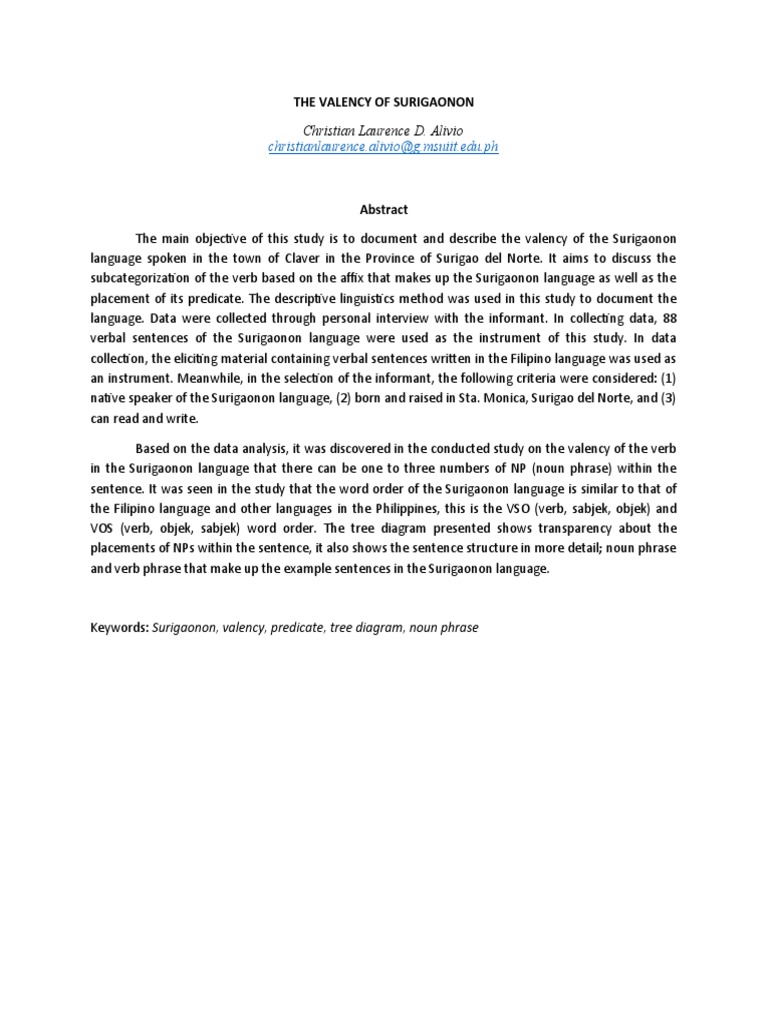 Surigaonon Language Valency Study | PDF | Language Arts & Discipline ...